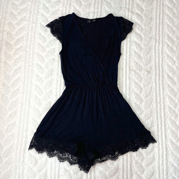 Topshop | Pants & Jumpsuits | Top Shop Deep V Black Lace Romper Size 4 | Poshmark